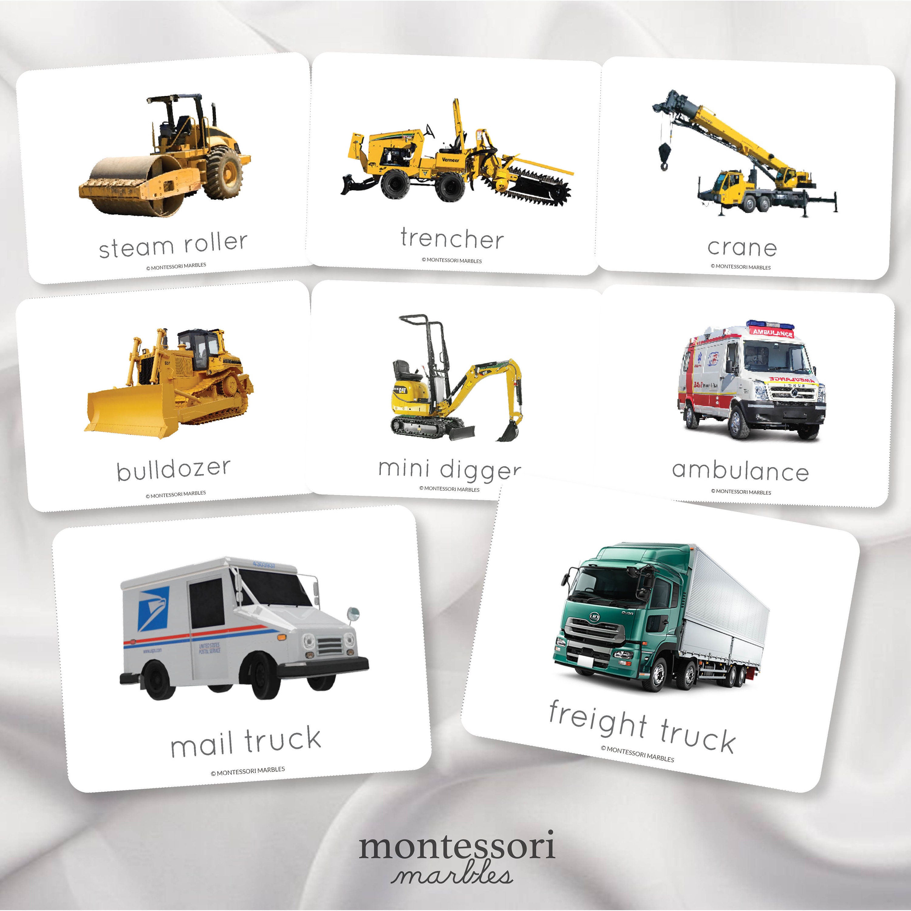 LARGE VEHICLES Flash Cards Construction Vehicles and Big - Etsy