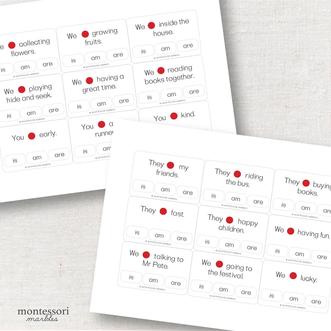 BE VERB is Am Are Grammar Cards Montessori Activity Cards - Etsy