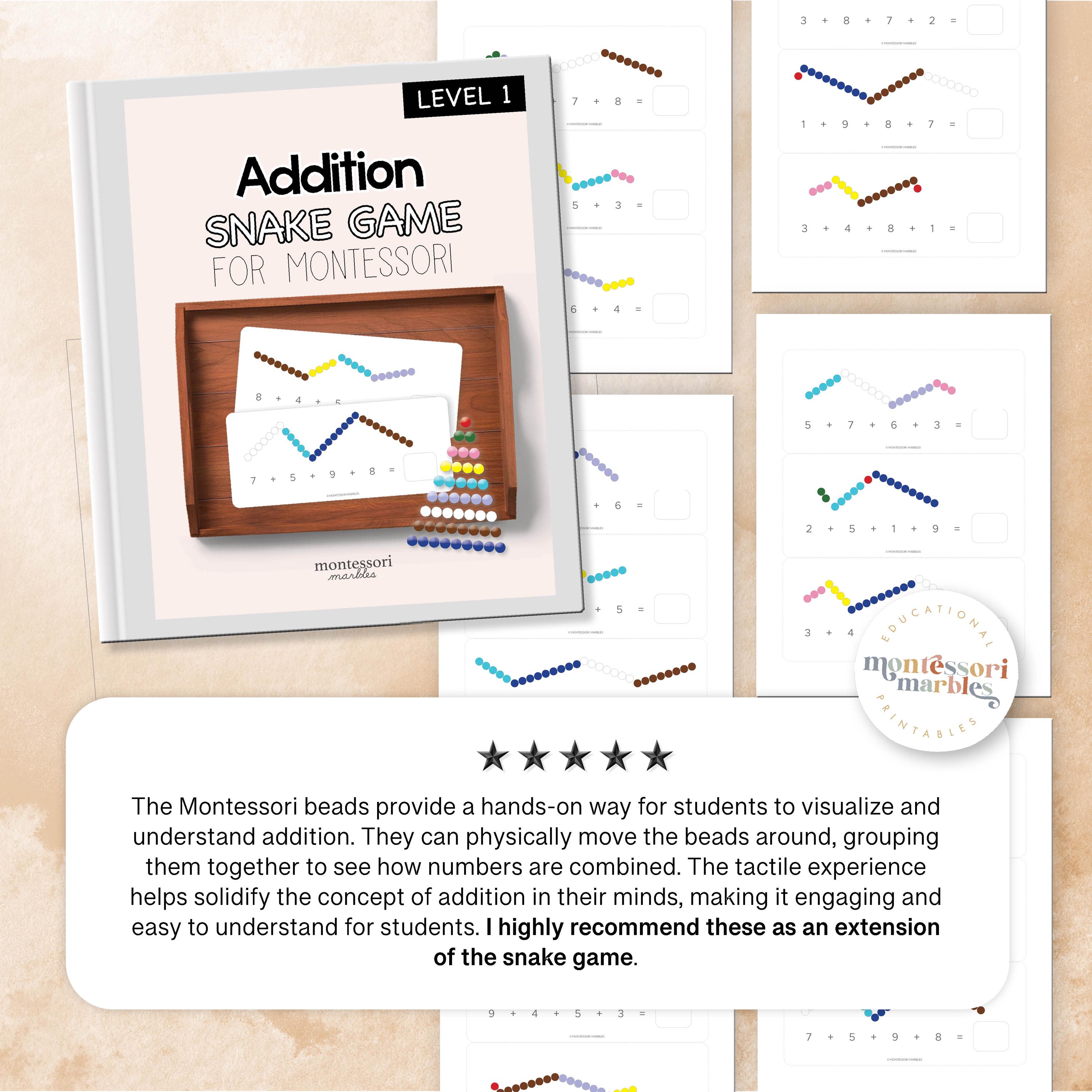 Snake Game Bundle | Addition Subtraction 60 Problems | Montessori Bead ...