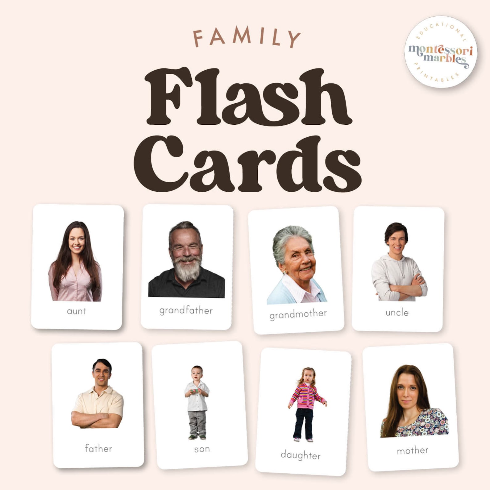 Family Flash Cards | Montessori Printable With Real Pictures | Learning ...