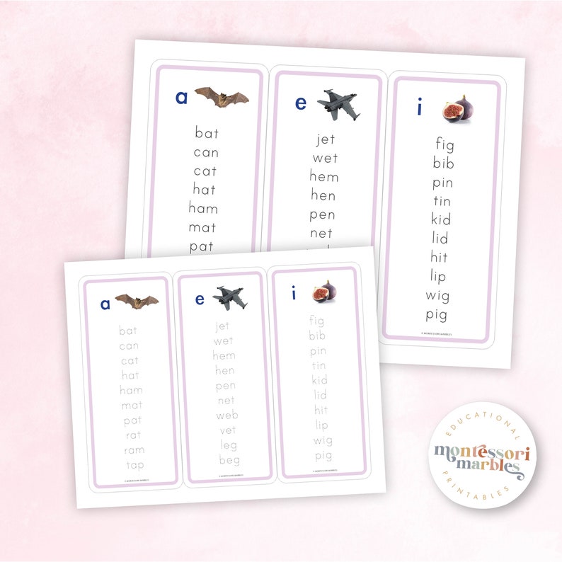 MONTESSORI PINK SERIES Short Vowels Word Lists | Emerging Readers ...