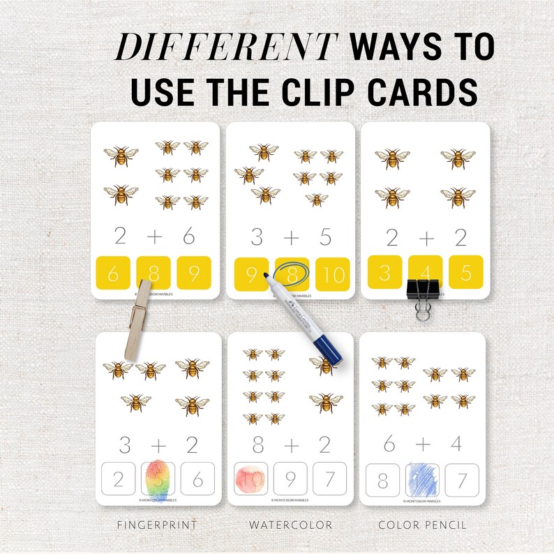 BEE UNIT Addition Clip Cards Simple Addition for - Etsy