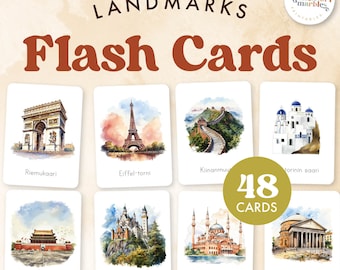 40 LANDMARKS Flash Cards, Montessori Inspired Printable, Popular ...