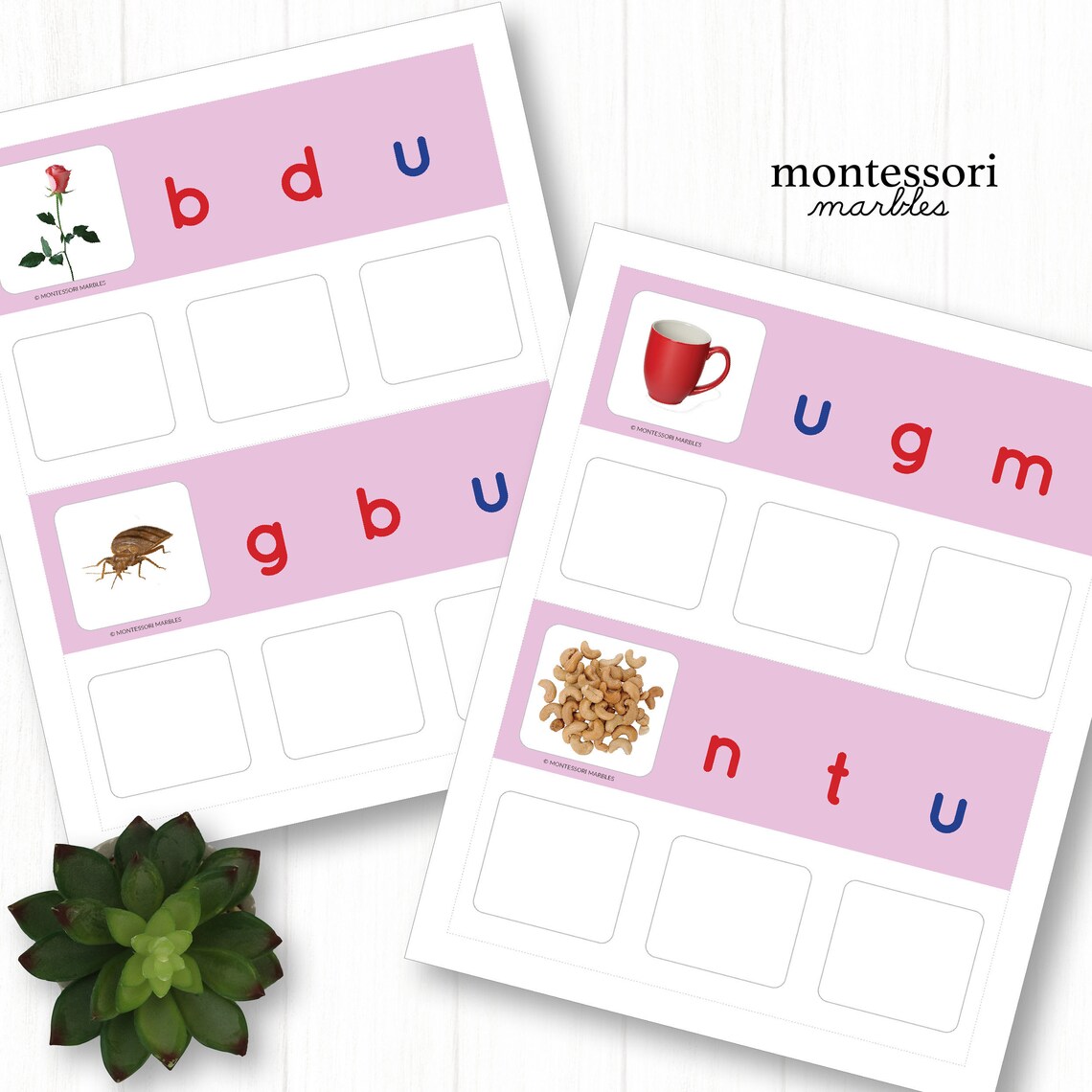 Montessori Pink Series Jumbled Word Cards for Short U | Etsy