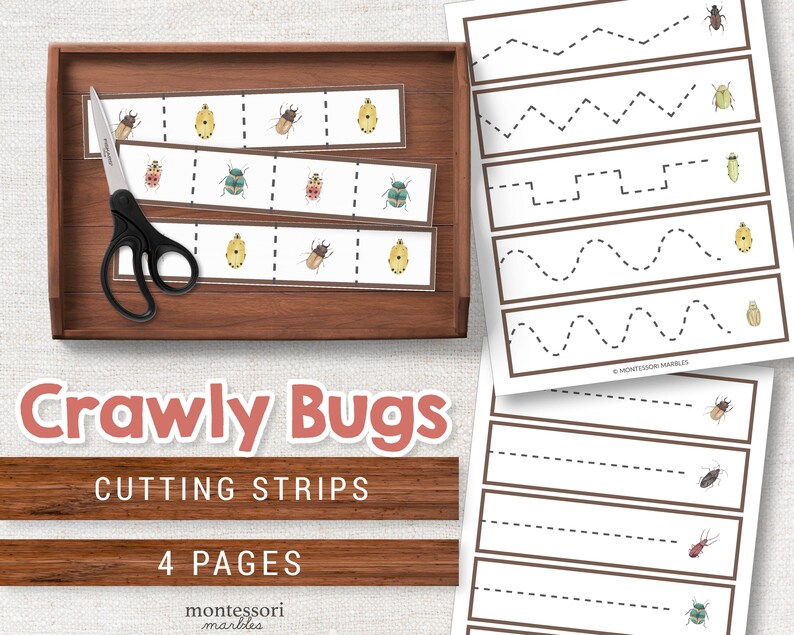 BUGS Cutting Strips for Montessori Toddler & Prek Fun Spring - Etsy