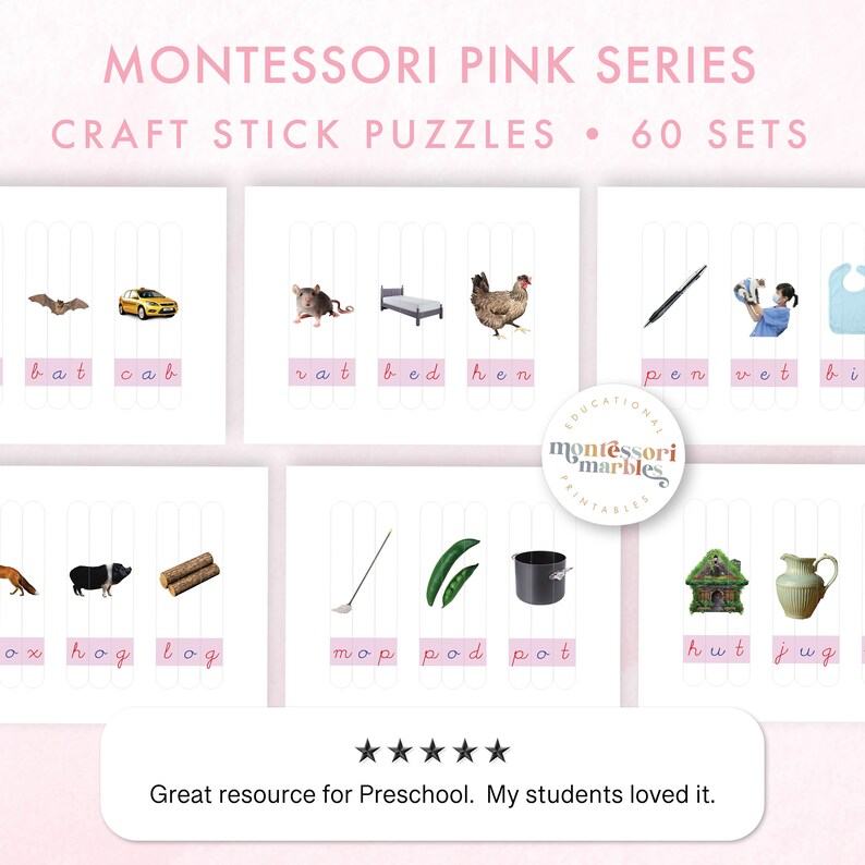 Pink Series CVC Word Cursive Puzzles | Montessori Language | Reading ...