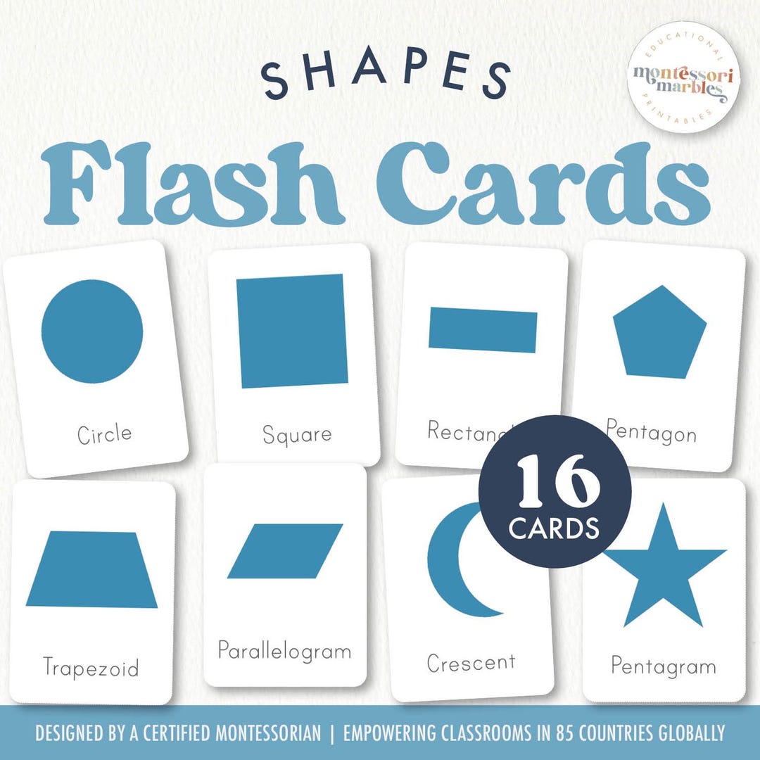 Shapes Flash Cards | 16 Geometric Shapes | Montessori Math Vocabulary ...