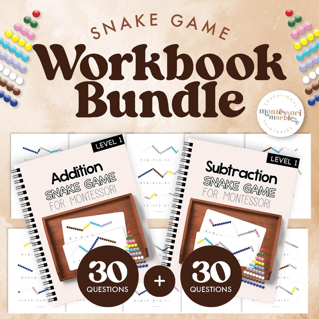 MONTESSORI SNAKE GAME Addition and Subtraction Workbook Bundle ...