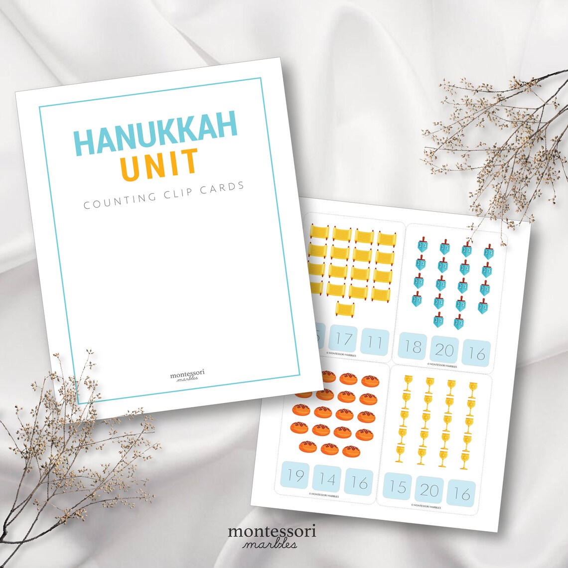 HANUKKAH Counting Flash Cards Montessori Math Prek Clip Card - Etsy