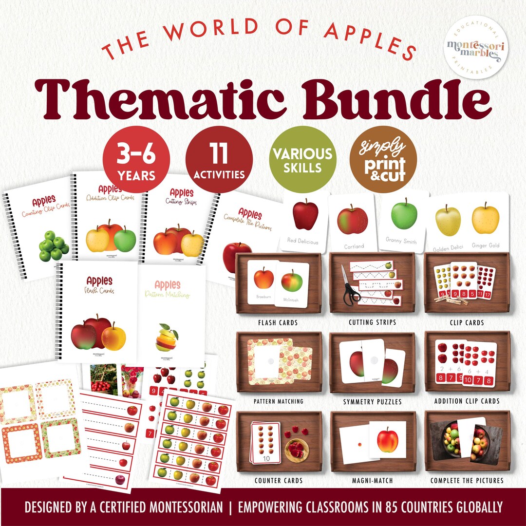 Apple Montessori Activity Bundle: Visual Skills, Math (digital Download ...