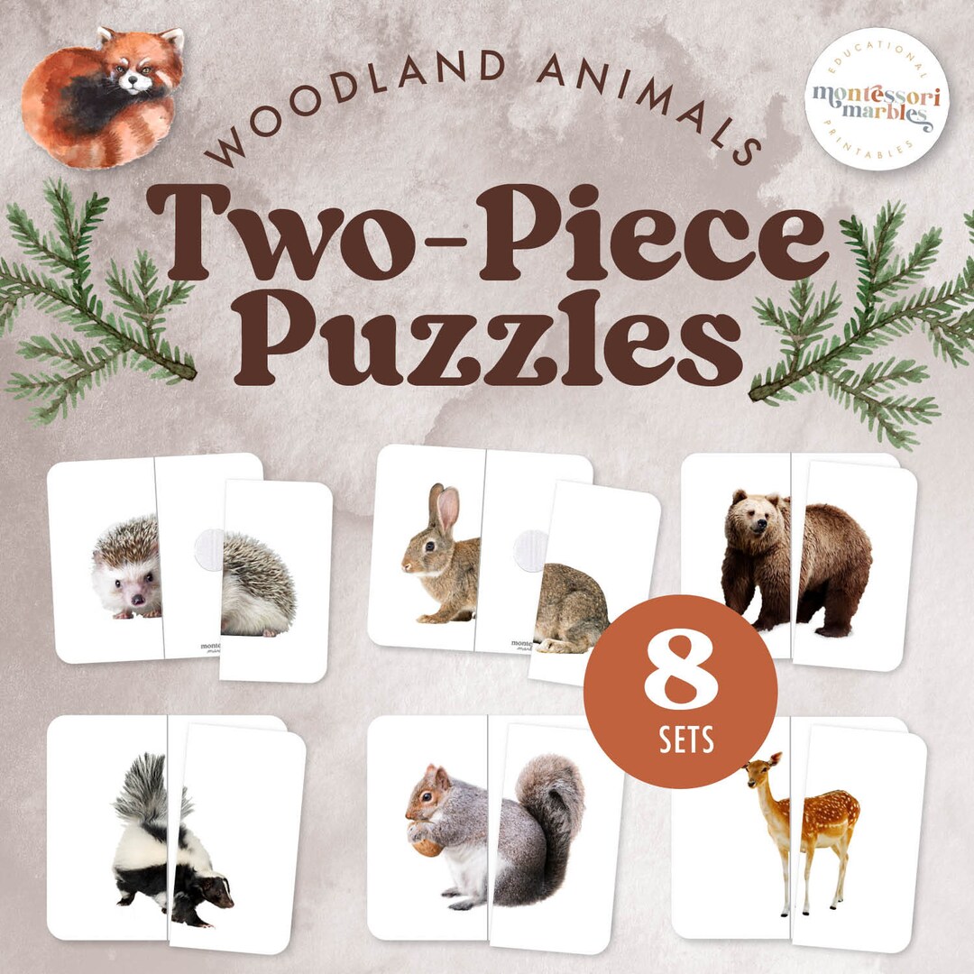 WOODLAND ANIMALS Two-piece Puzzles | Montessori Inspired Printable ...
