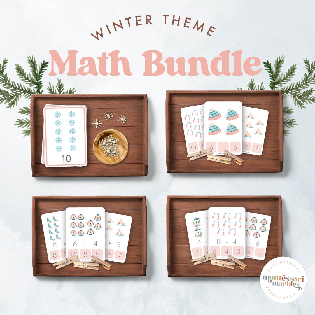 Winter Math Bundle: Preschool Counting, Addition & Subtraction Cards - Etsy