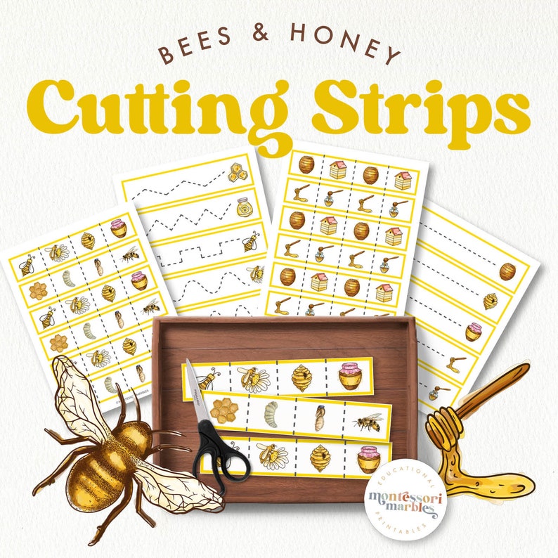 Bee Cutting Strips | Montessori Fine Motor Practice | Insect Theme ...