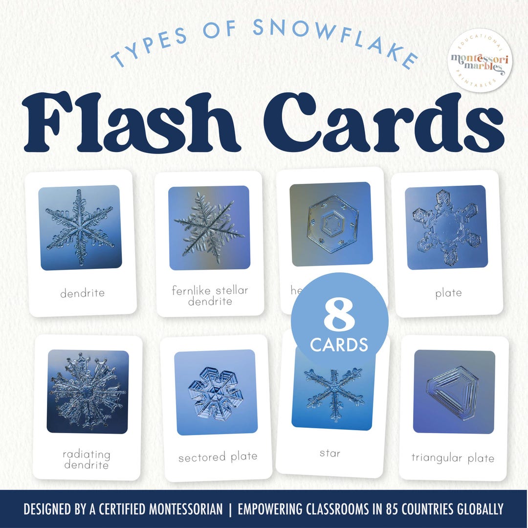 TYPES OF SNOWFLAKES Flash Cards | Montessori Inspired Printable ...