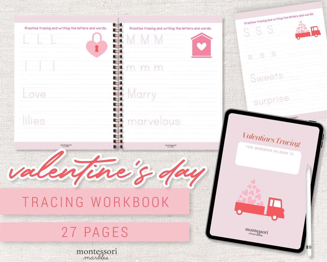 VALENTINES DAY Tracing Pages Handwriting Practice Workbook | Etsy