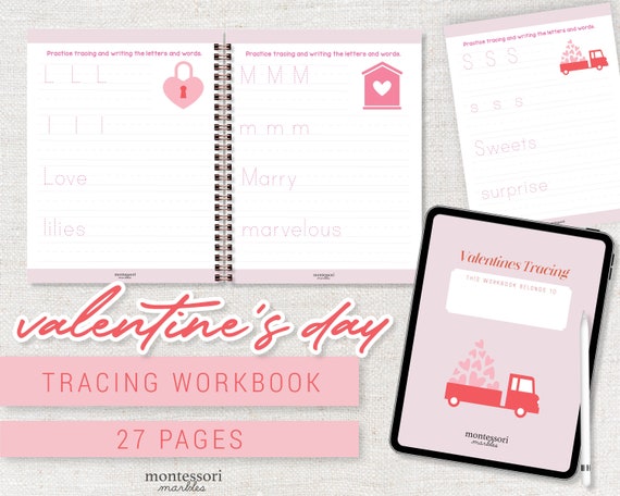 VALENTINES DAY Tracing Pages Handwriting Practice Workbook | Etsy