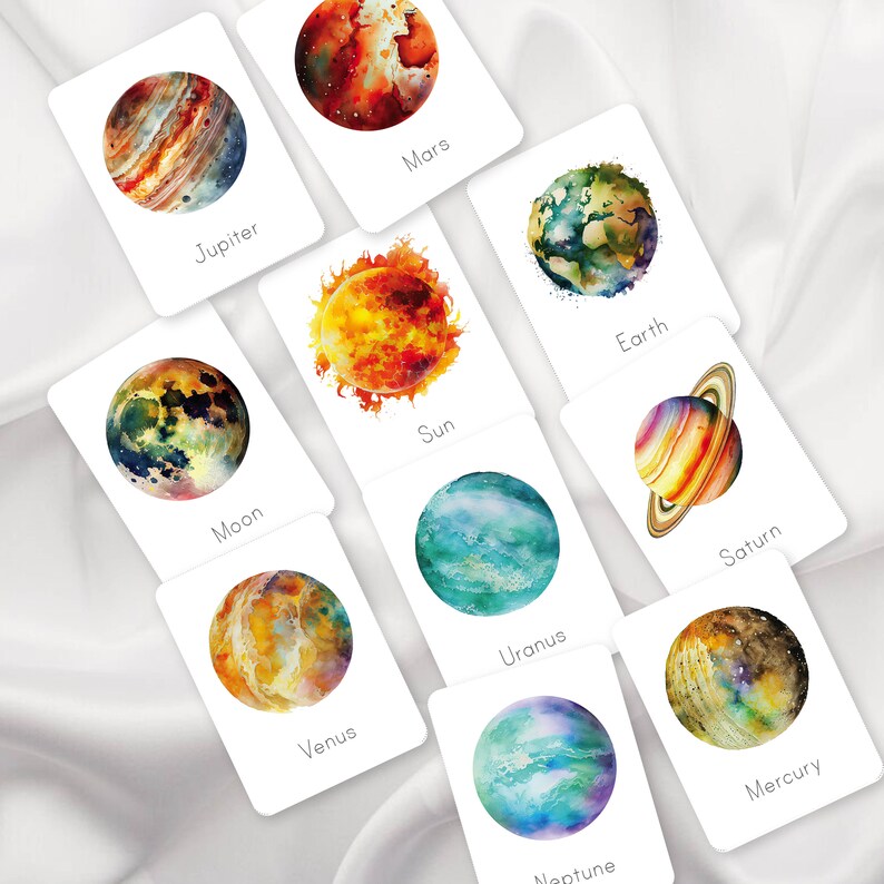 SOLAR SYSTEM Flash Cards 10 Flash Cards Montessori - Etsy