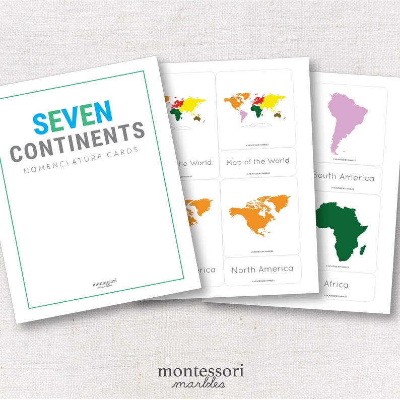 SEVEN CONTINENTS Nomenclature Cards Montessori Learning - Etsy