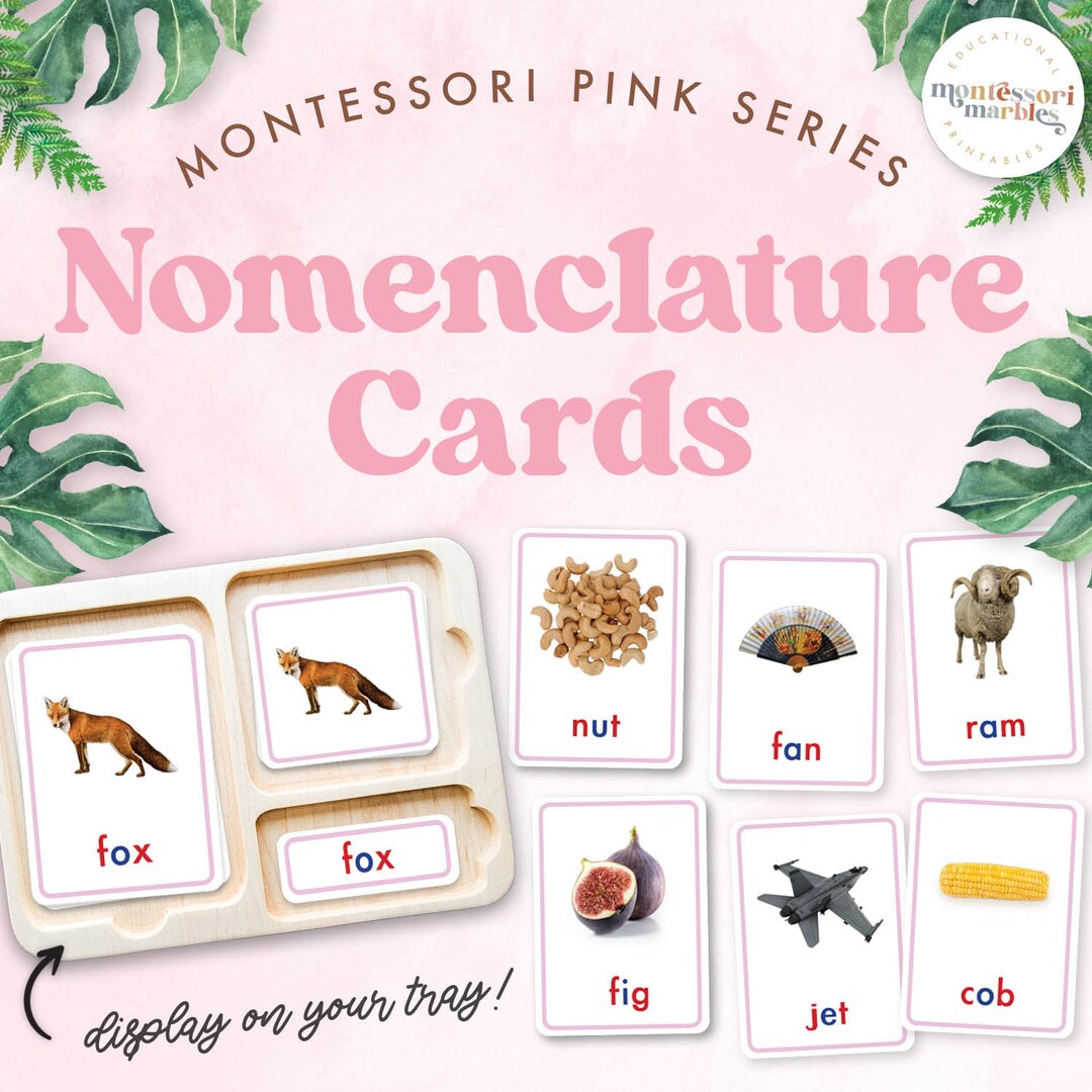 Tarjetas de nomenclatura SERIE MONTESSORI PINK / Palabras C-V-C para ...