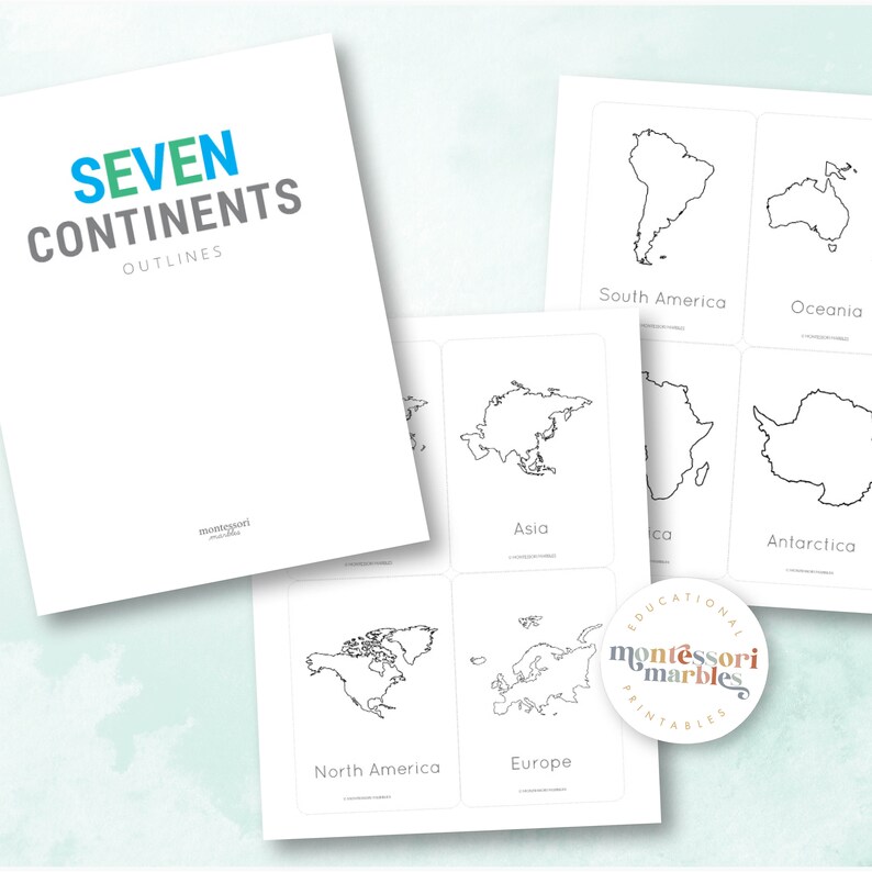 Seven Continents Outline Cards | Montessori Inspired Learning Resources ...