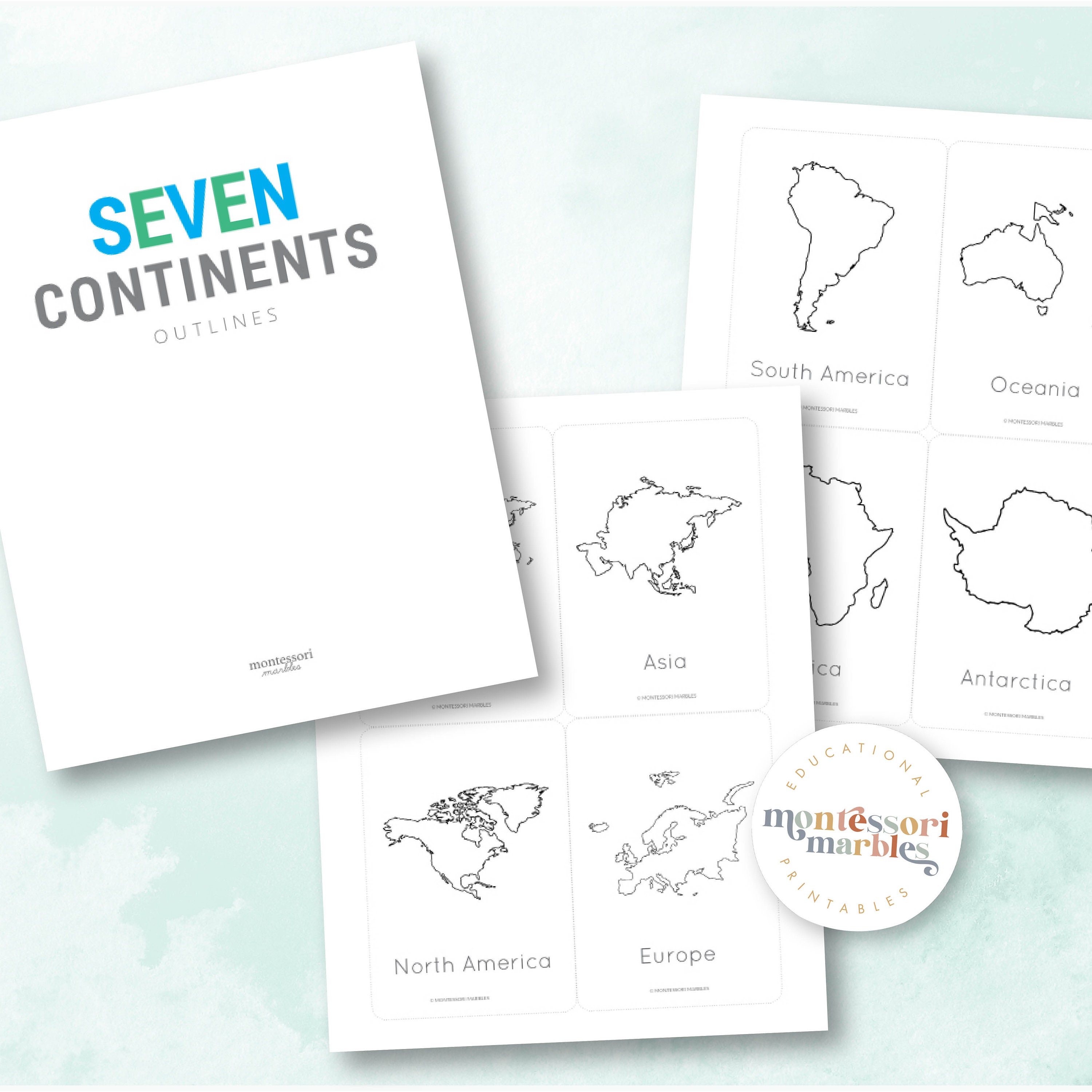 Seven Continents Outline Cards | Montessori Inspired Learning Resources ...