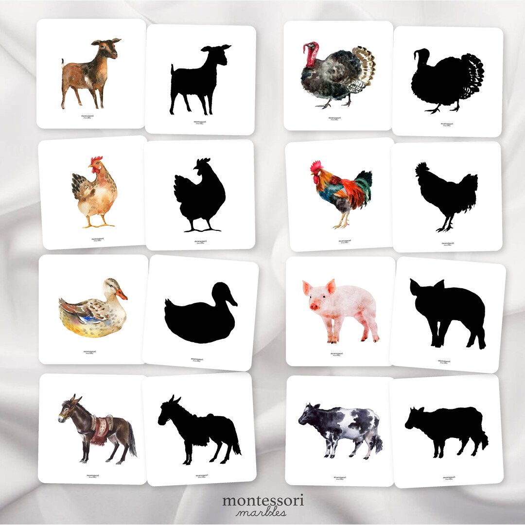 FARM ANIMALS Shadow Matching, Silhouette Matching, Montessori at Home ...