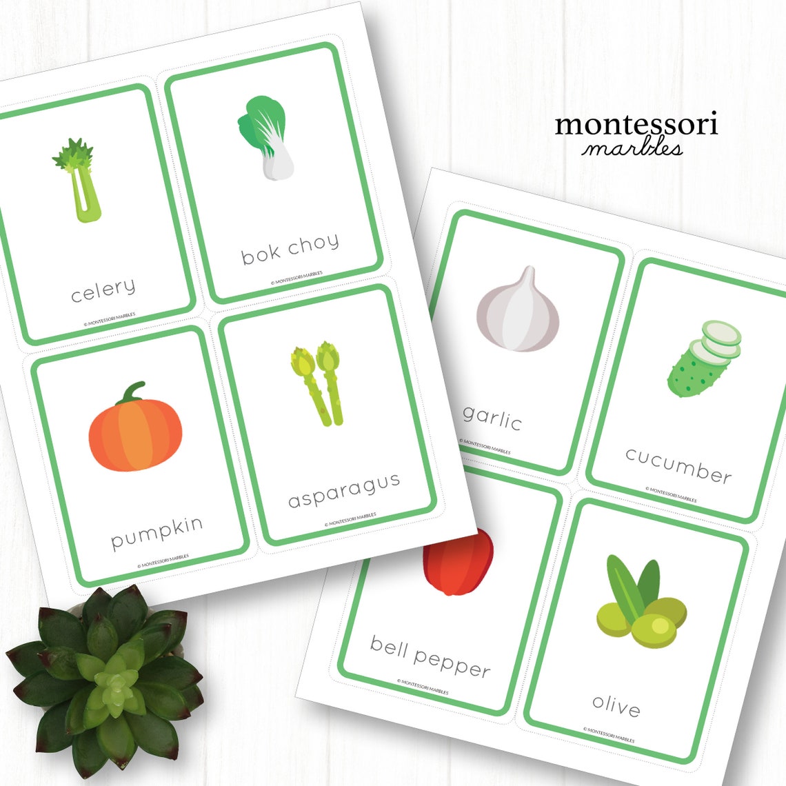 VEGETABLE Flash Cards Montessori Resources Preschool Prek | Etsy