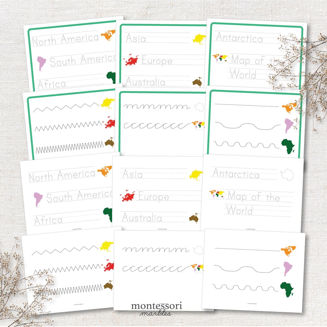 SEVEN CONTINENTS Tracing Names of Continents Montessori at - Etsy