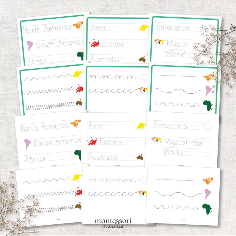 SEVEN CONTINENTS Tracing Names of Continents Montessori at - Etsy