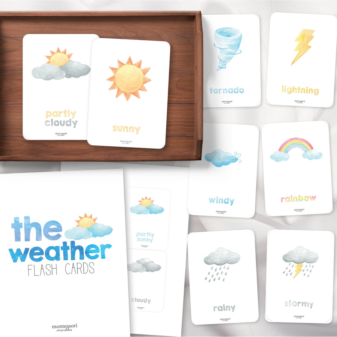 Weather Flash Cards PDF | 12 Weather Types Ages 2-6 | Watercolor ...