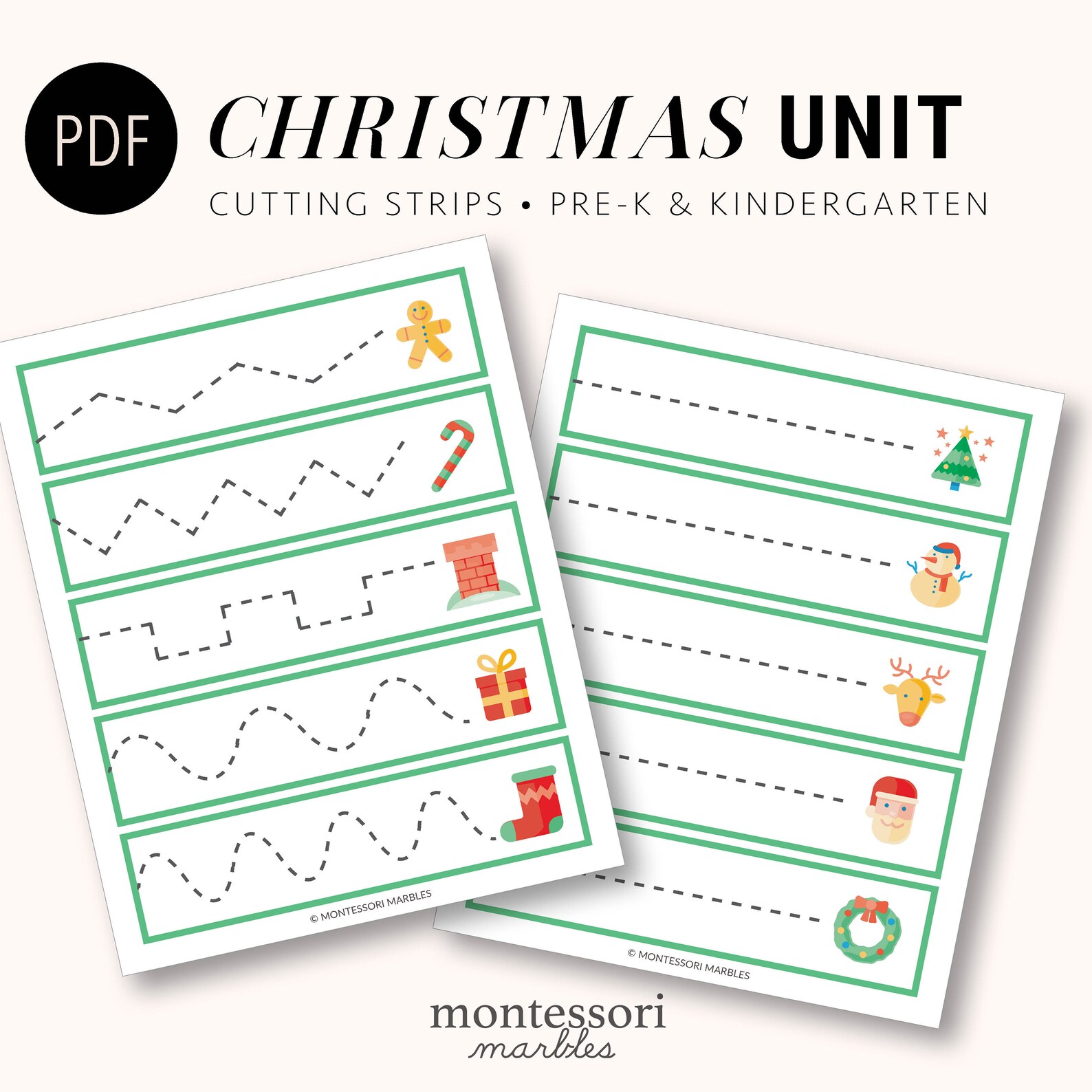 Christmas Cutting Strips Fine Motor Activity for Montessori | Etsy