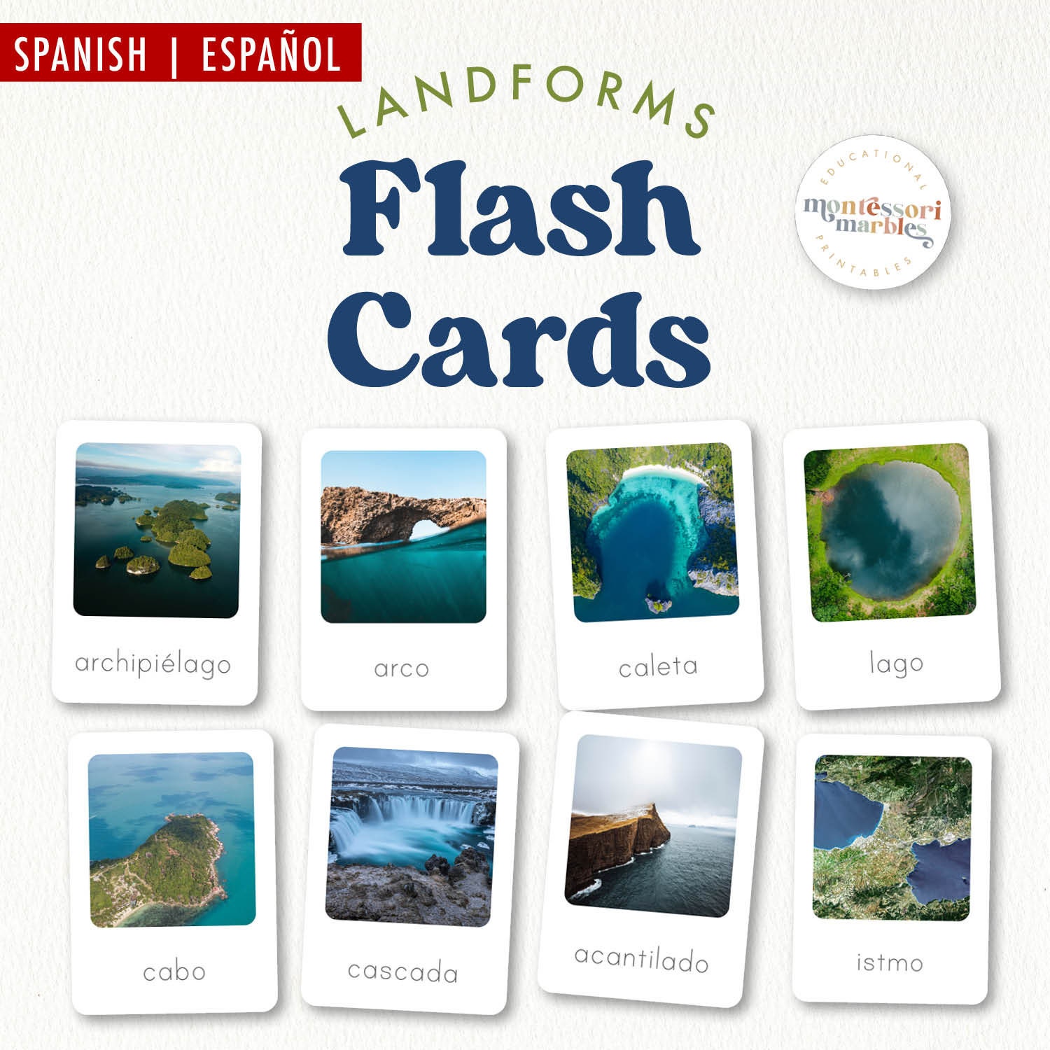 LANDFORMS Spanish Flash Cards Montessori Inspired Cards Different Types ...