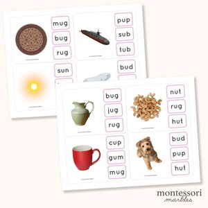 Montessori Pink Series Name the Objects SHORT U Flash Card Printable ...