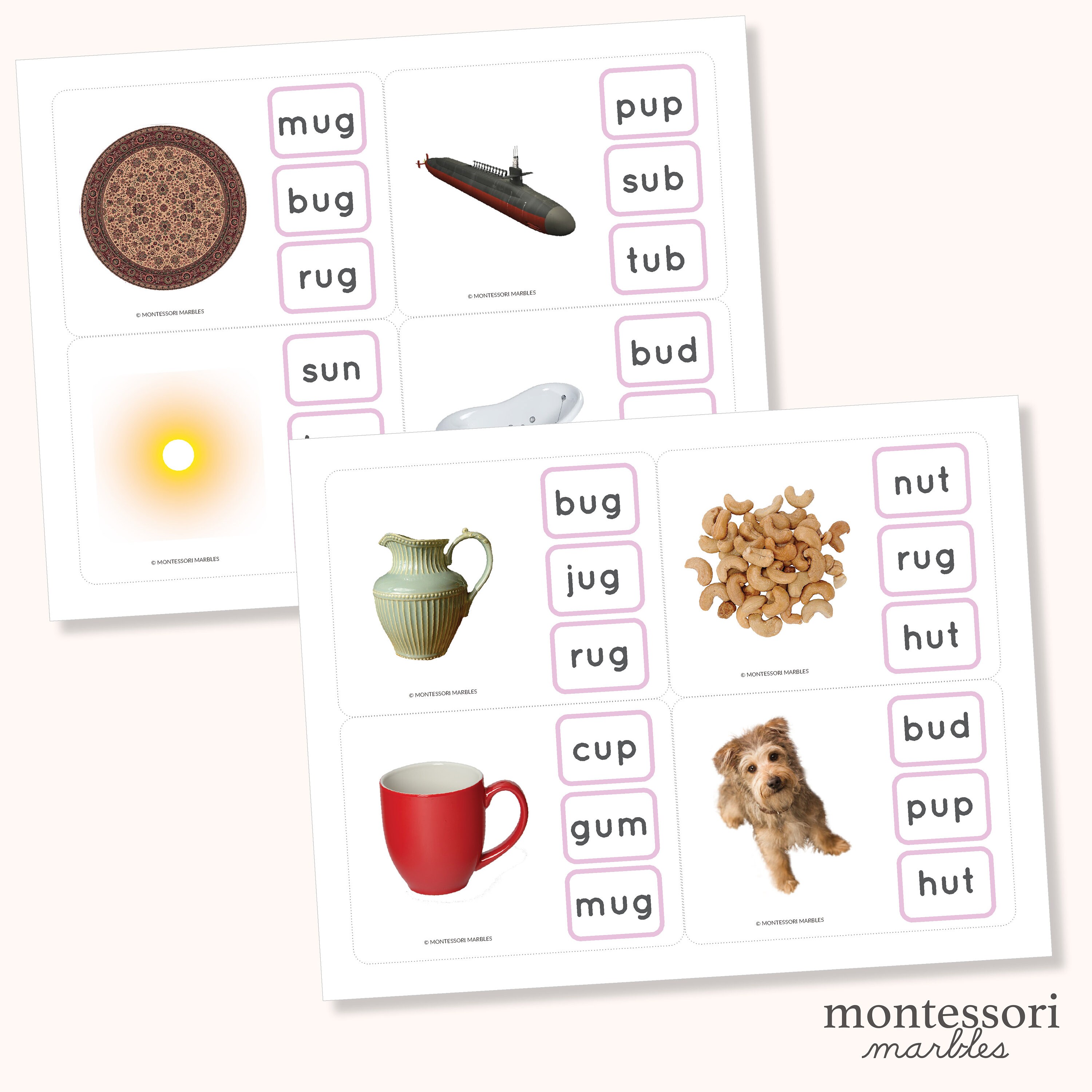Montessori Pink Series Name the Objects SHORT U Flash Card Printable ...