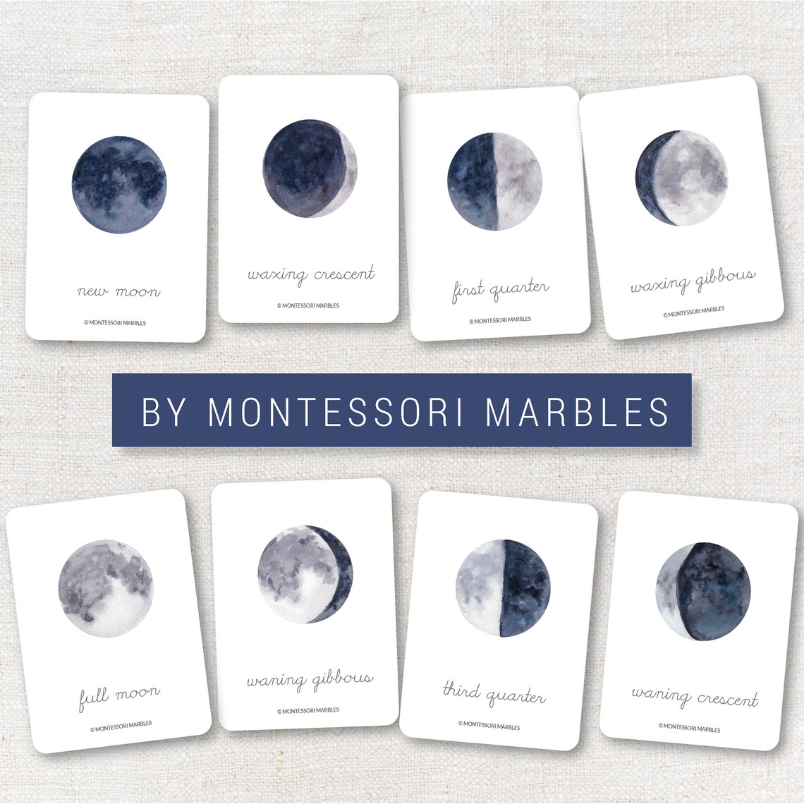 CURSIVE MOON PHASES Montessori Nomenclature Cards Montessori | Etsy