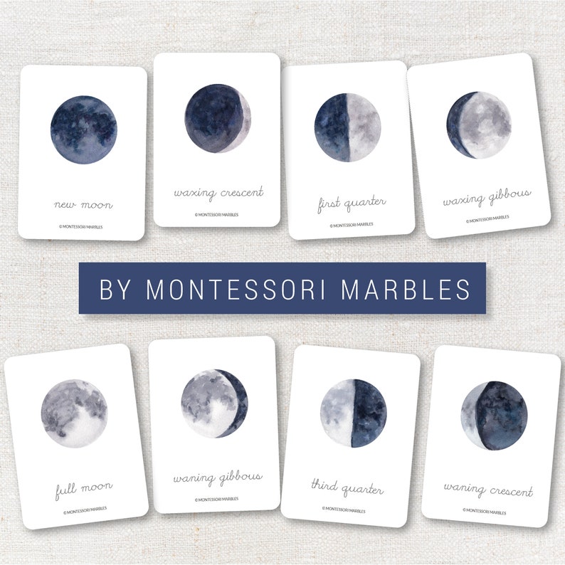 CURSIVE MOON PHASES Montessori Nomenclature Cards Montessori | Etsy