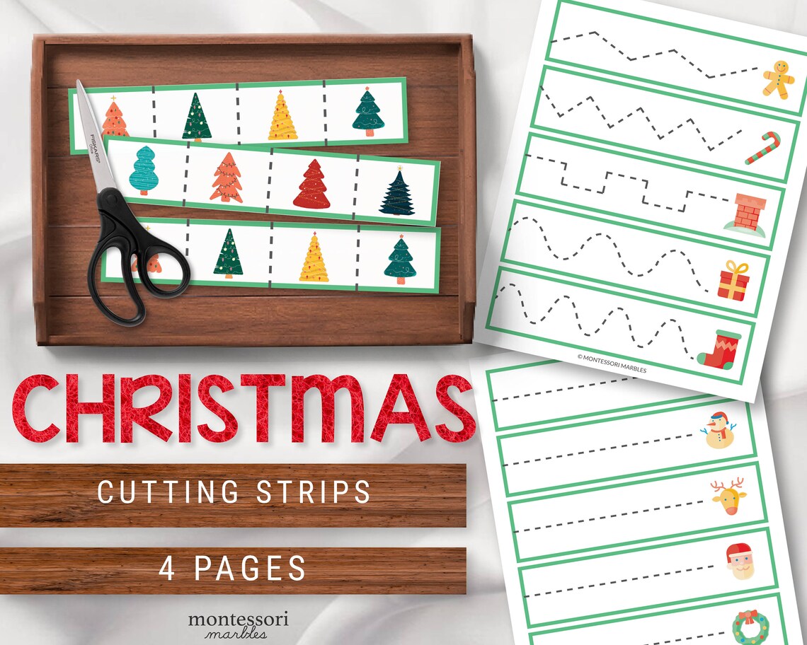 CHRISTMAS Cutting Strips Fine Motor Activity for Montessori - Etsy