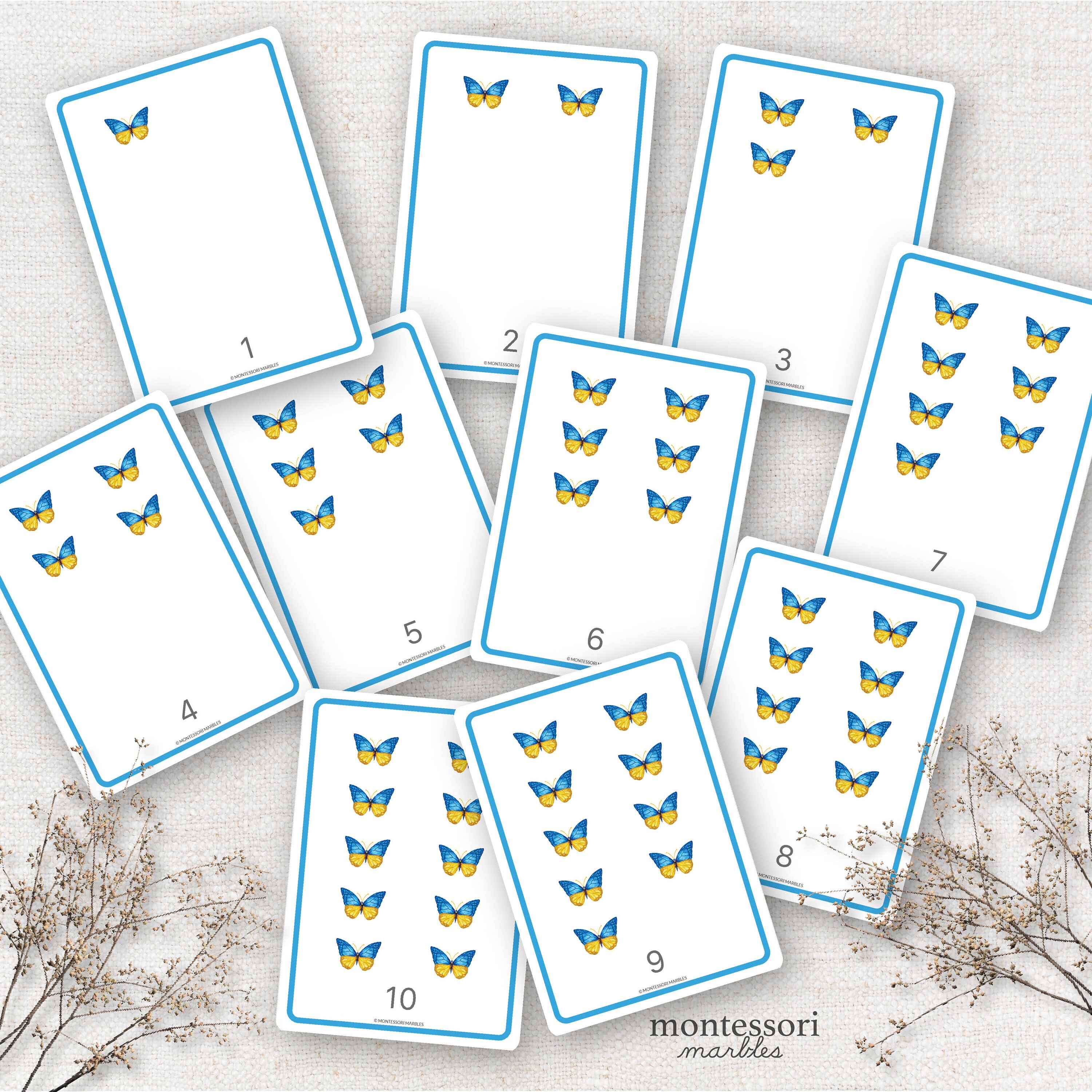 BUTTERFLY Counting Cards 1 to 10 Montessori Inspired Printable ...