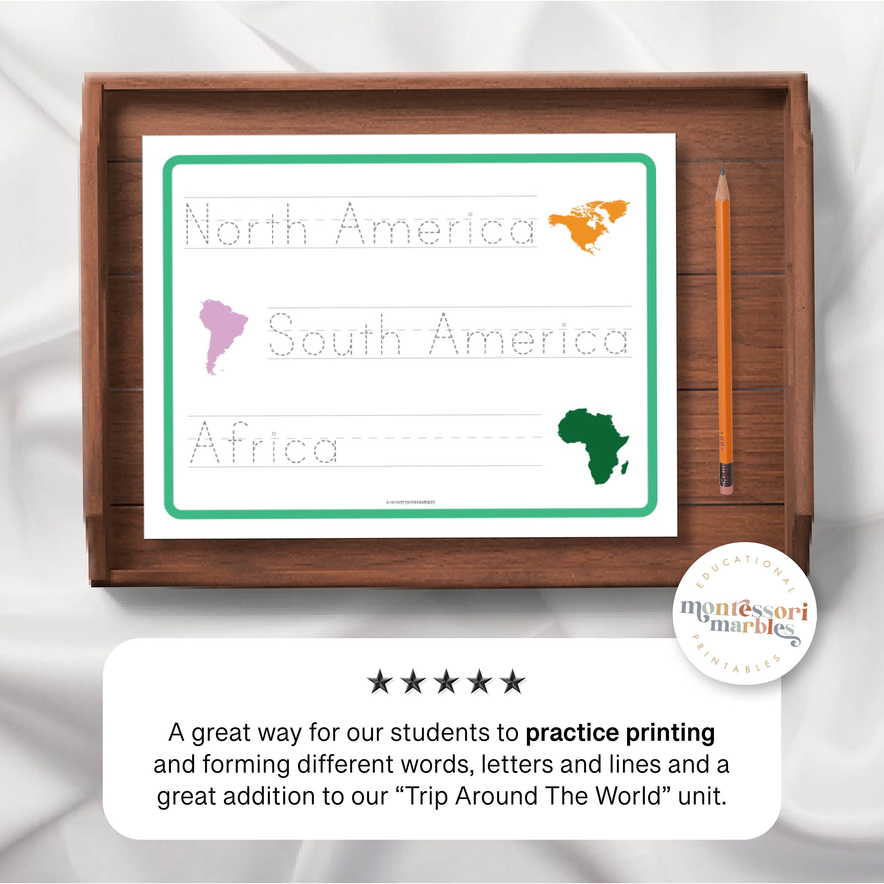 SEVEN CONTINENTS Tracing Names of Continents, Montessori at Home ...