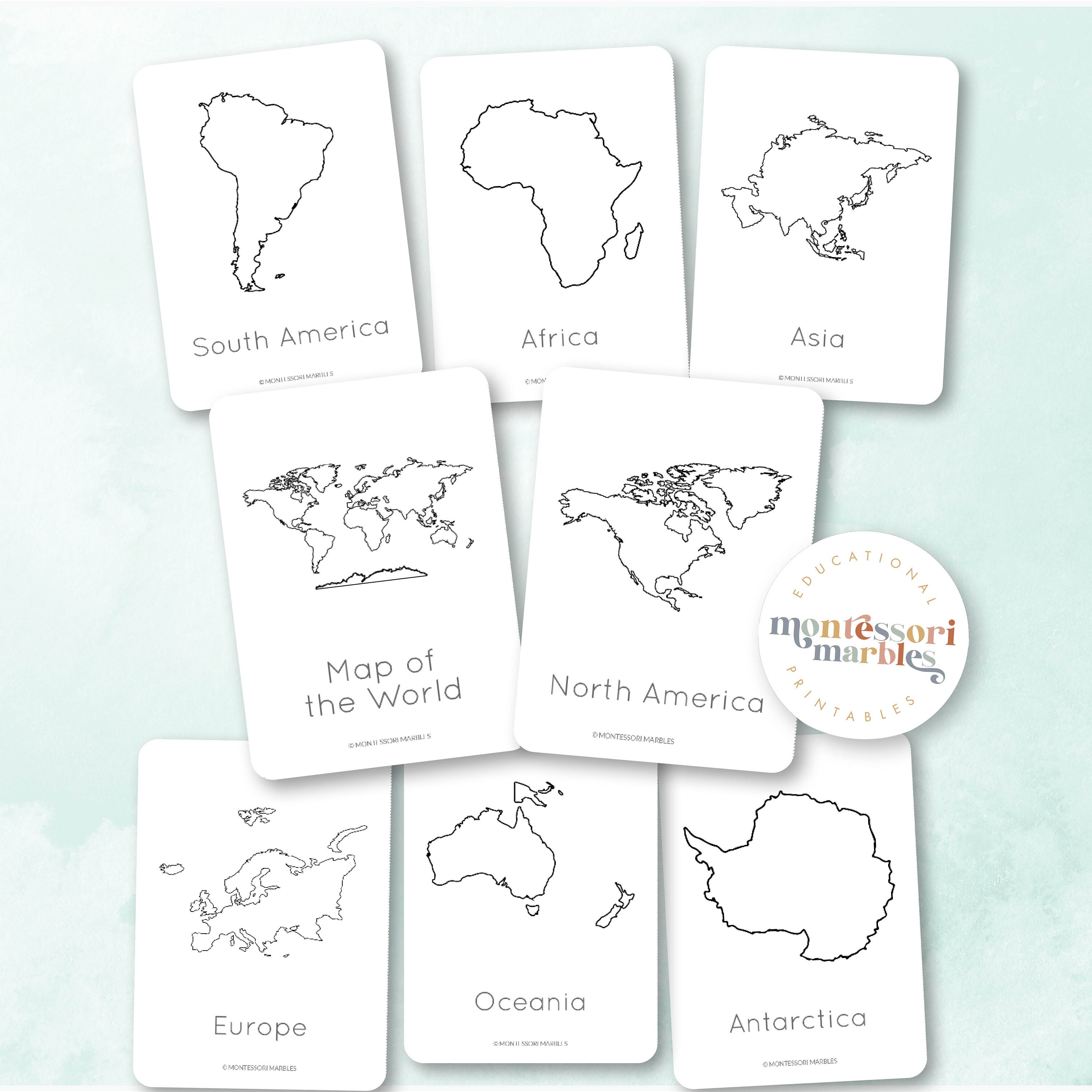 Seven Continents Outline Cards | Montessori Inspired Learning Resources ...