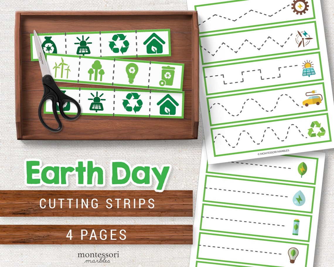 EARTH DAY Cutting Strips Printable Worksheet Activity for - Etsy