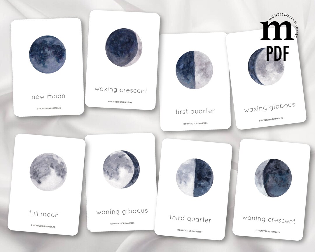 MOON PHASES Montessori Flash Cards Preschool Flash Cards - Etsy