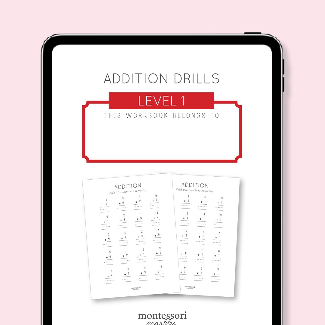 LEVEL 1 Montessori Math, Addition Drills Level 1, Single Digit Addition ...