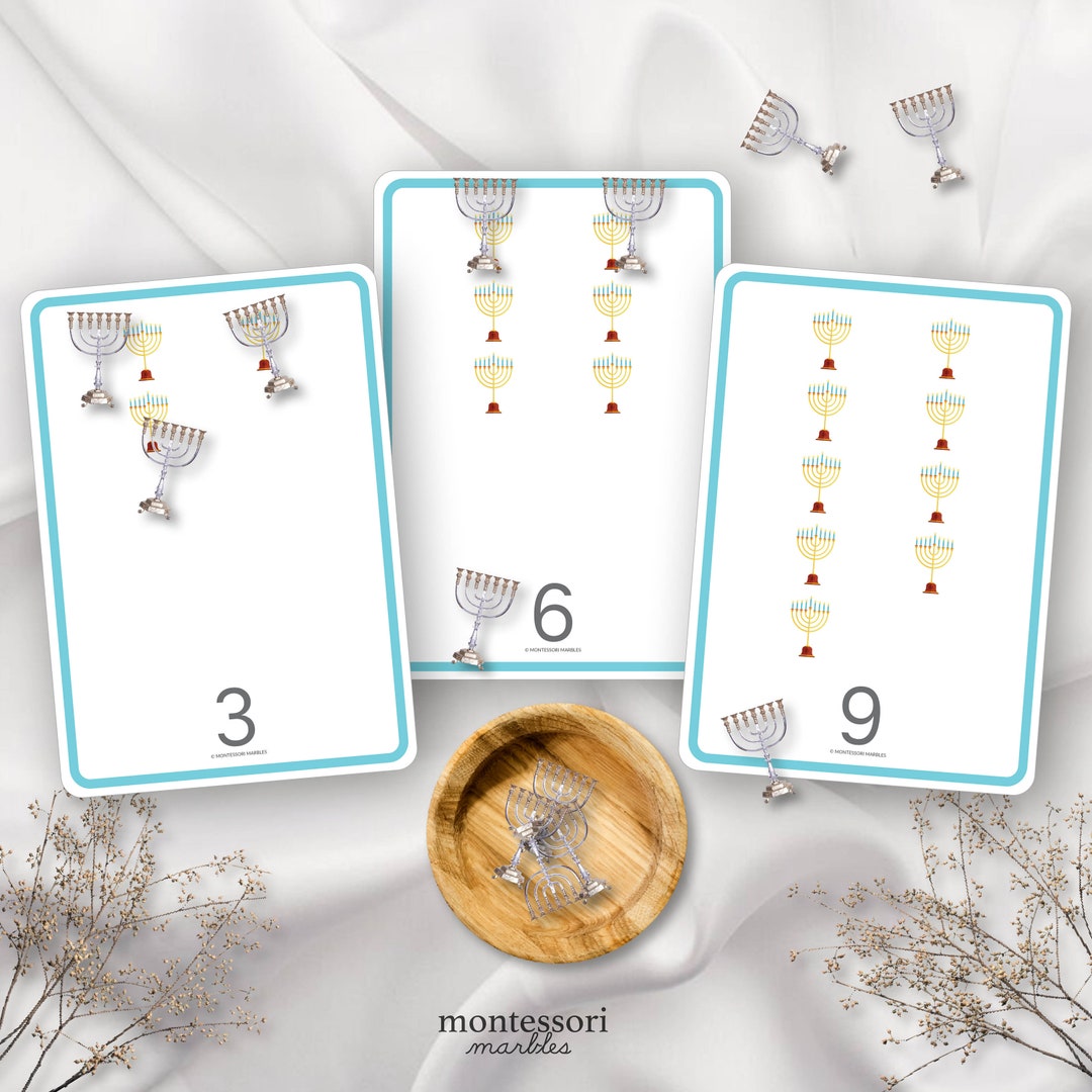 HANUKKAH Counting Cards, Counter Cards, Count 1 to 10, Preschool Math ...