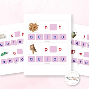 BUNDLE PACK Montessori Pink Series Missing Vowels Cards for Short A, E ...