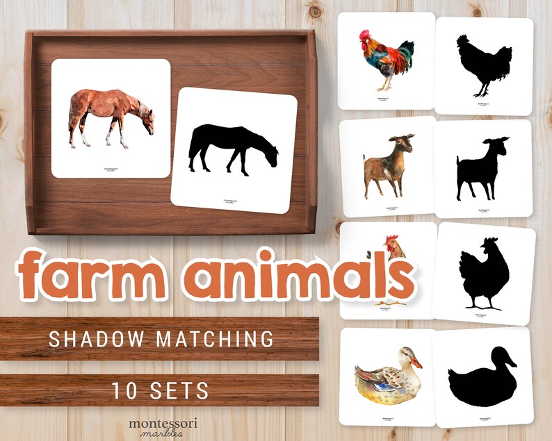 FARM ANIMALS Shadow Matching Silhouette Matching Montessori - Etsy