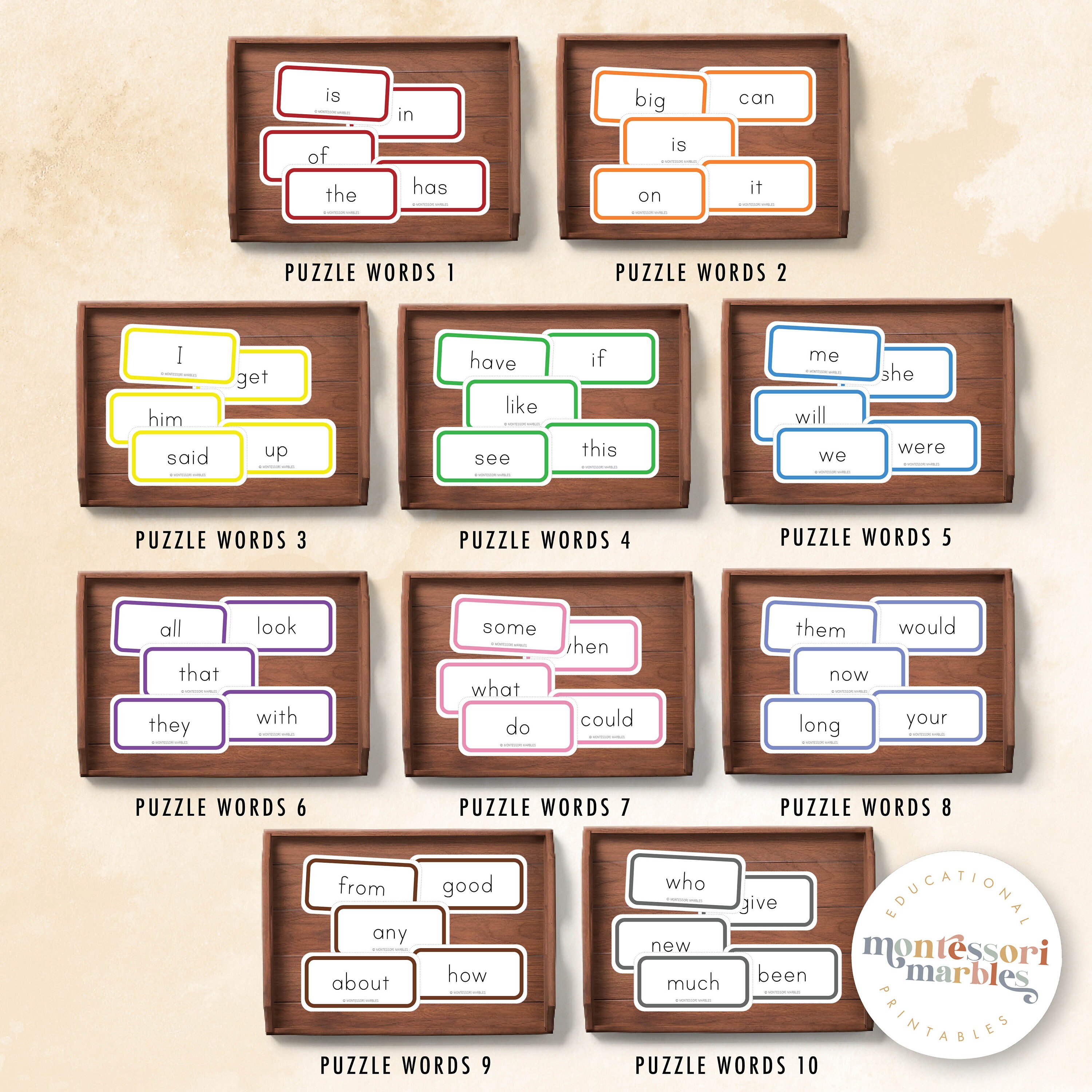 Montessori Sight Words Puzzle Cards: Language Learning (digital ...