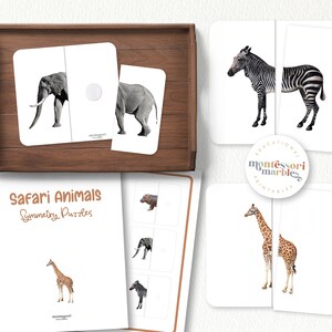 Safari Animals Symmetry Puzzles: Montessori Matching Activity (digital ...