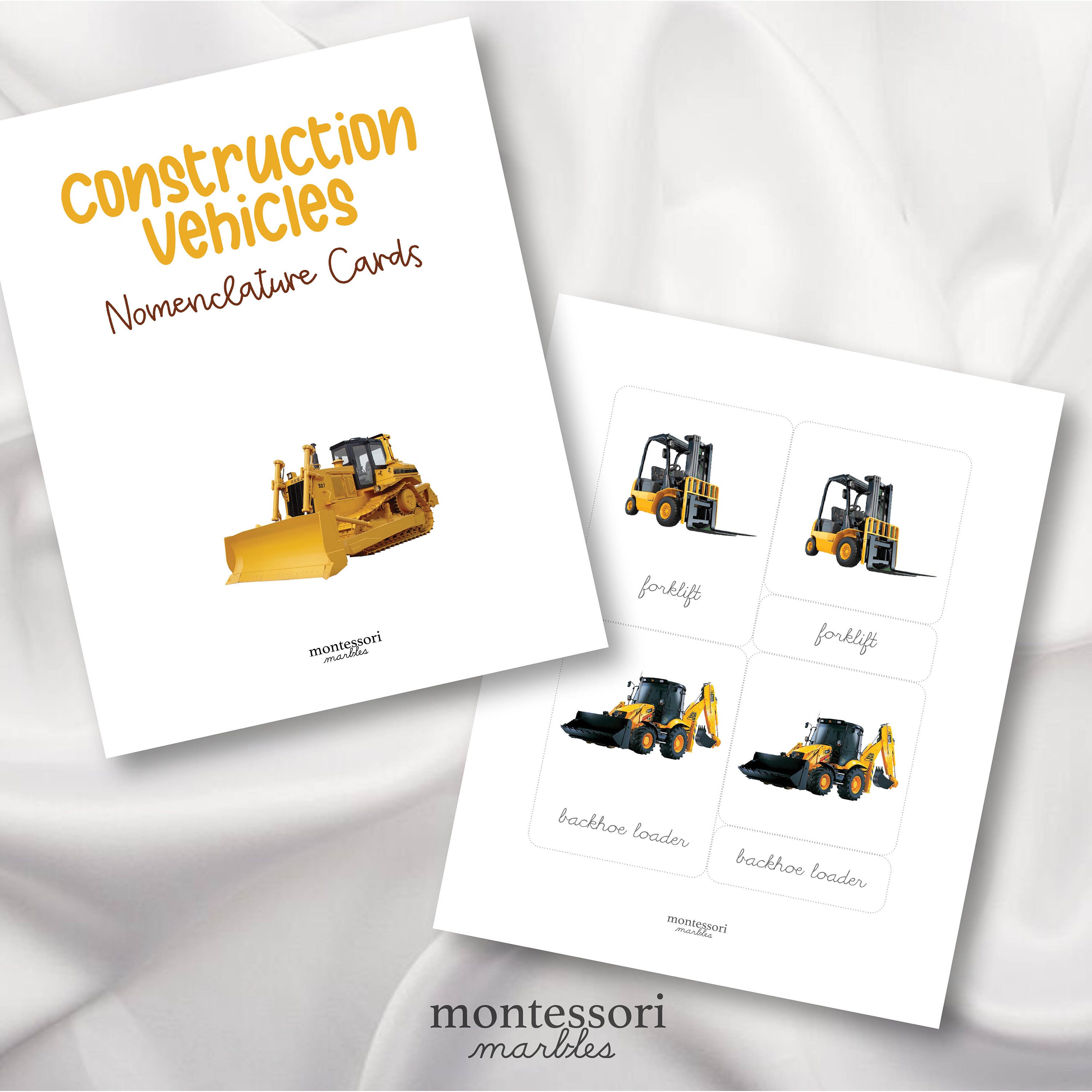 CURSIVE LARGE VEHICLES Montessori Nomenclature Cards Big Trucks and ...