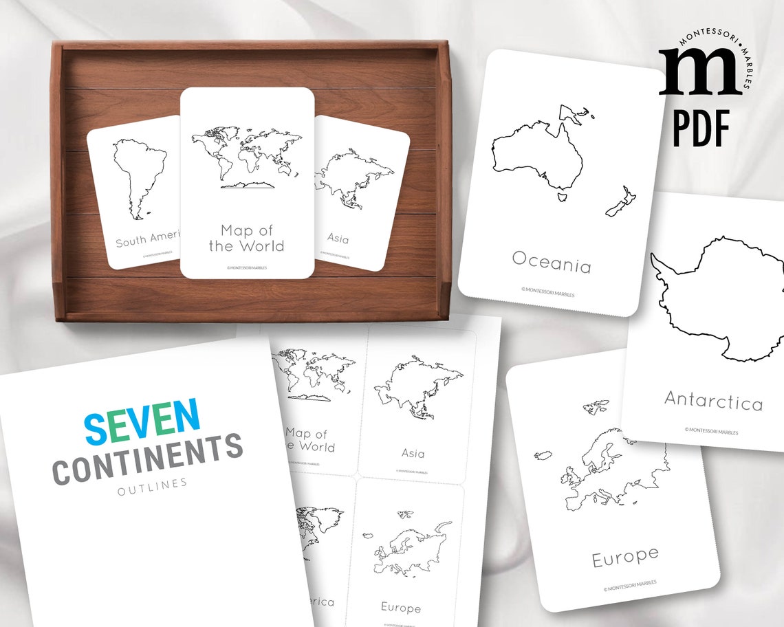 SEVEN CONTINENTS Outline Cards Montessori Inspired Learning Resources ...